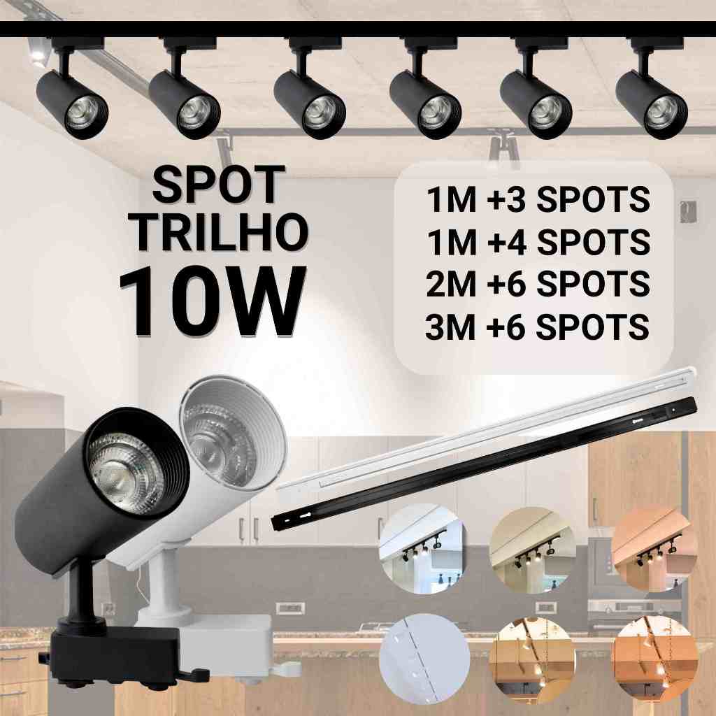 Kit Trilho Spot LED Eletrificado Preta Branca 10w Luz Frio Neutro ...