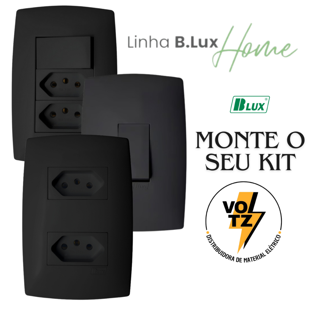 Conjunto 4x2 Tomada Preta Grafite 10a 20a Interruptor Simples Paralelo Home Preto Grafite BLUX ...