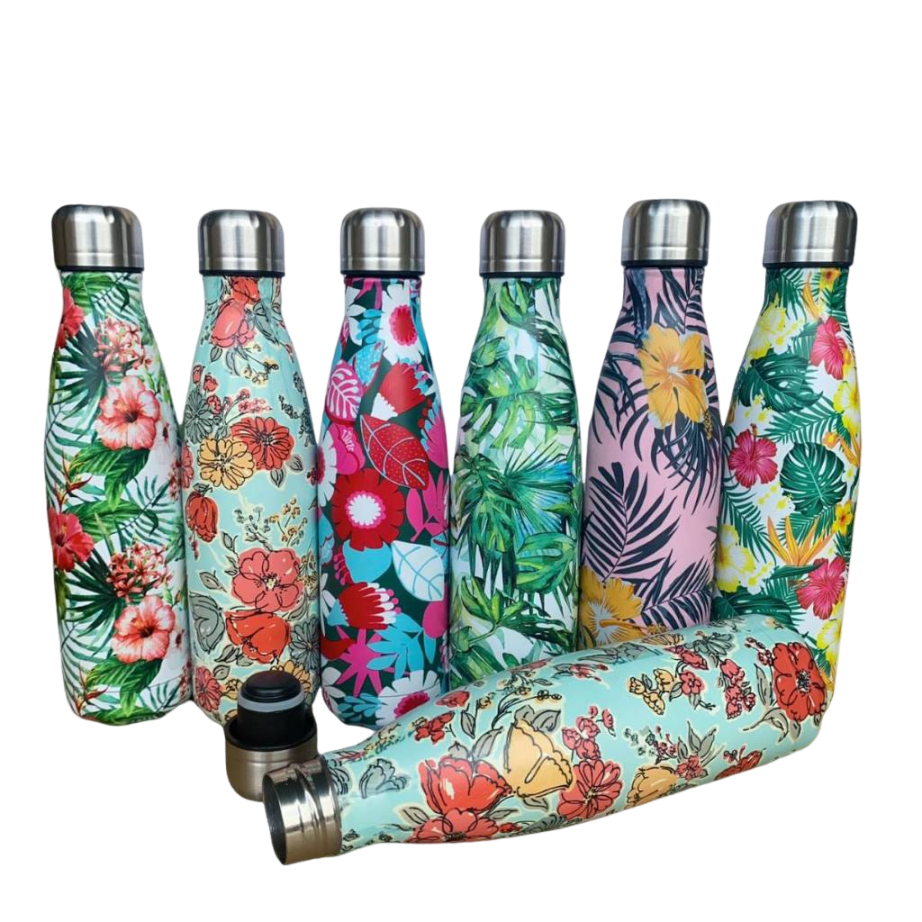 Garrafa Térmica 500ml Aço Inox Estampada Floral Academia Fitness ...