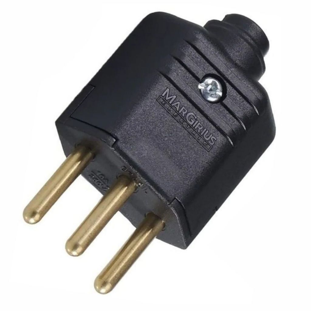 Plug Macho 2P+T 10A 250V 3 Pinos Preto Margirius | Shopee Brasil
