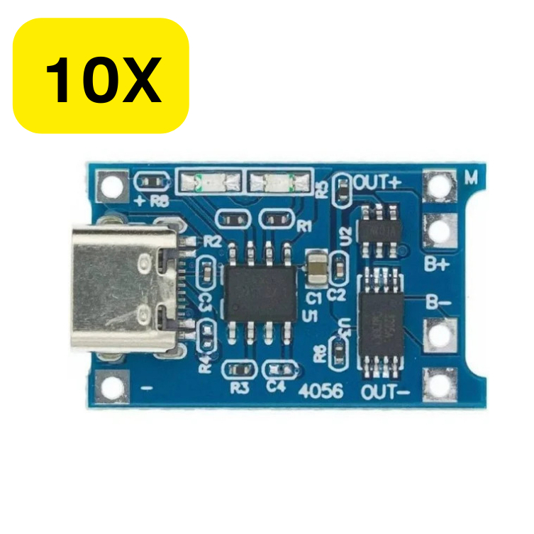 Kit 10x Modulo Carregador de Bateria Usb C 5v 1a 18650 tp4056 de Lítio ...