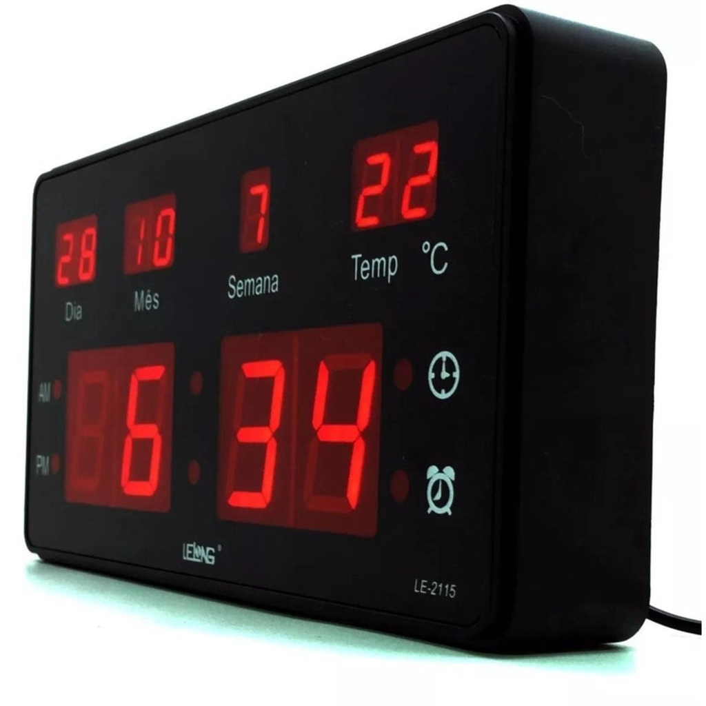 Relógio De Parede Led Digital Calendário Lelong Le-2115 Bivolt Alarme Temperatura Sensor ...