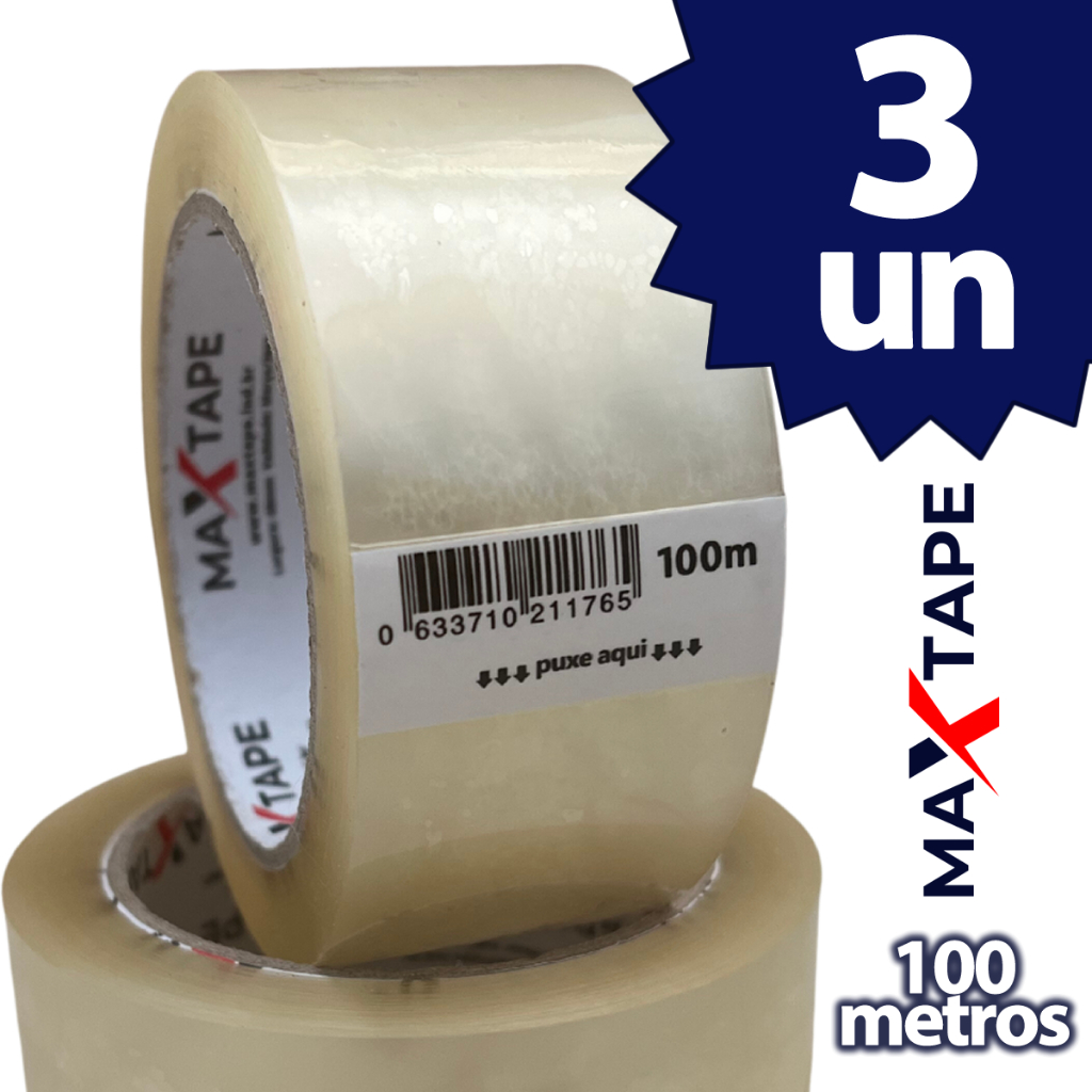Kit com 3 fitas adesivas largas (45mm) 100 metros - MaxTape | Shopee Brasil