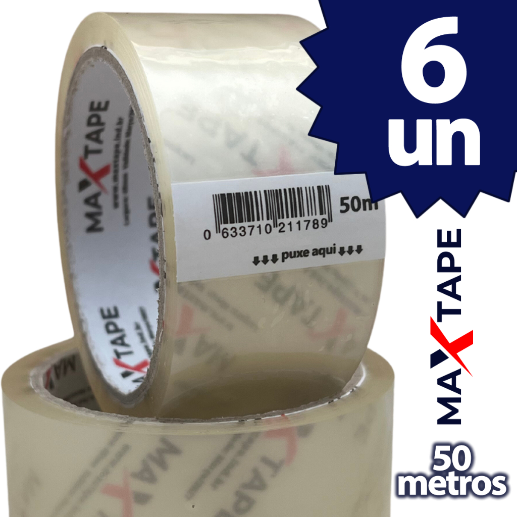 Kit com 6 fitas adesivas largas (45mm) 50 metros - MaxTape | Shopee Brasil