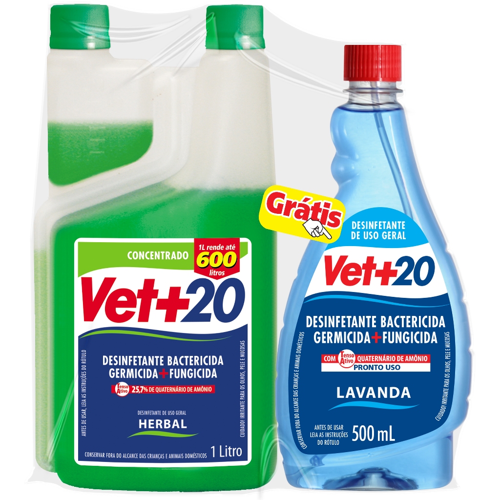 Desinfetante Bactericida Concentrado Vet+20 1 Litro + Pronto Uso Refil ...