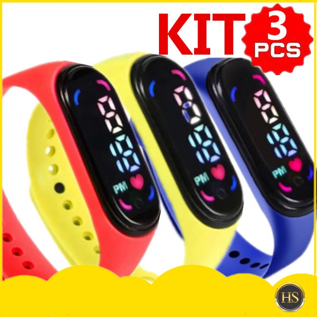 KIT Com 3 Relógio M7 digital led Esportivo A prova água pulseira ...