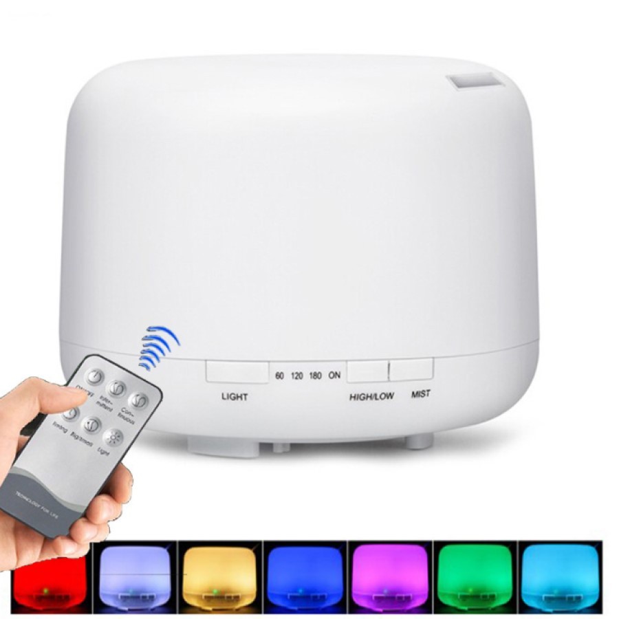 Difusor de Aromas Aromatizador Elétrico 500ml Led 7 cores com Controle Remoto Umidificador e ...