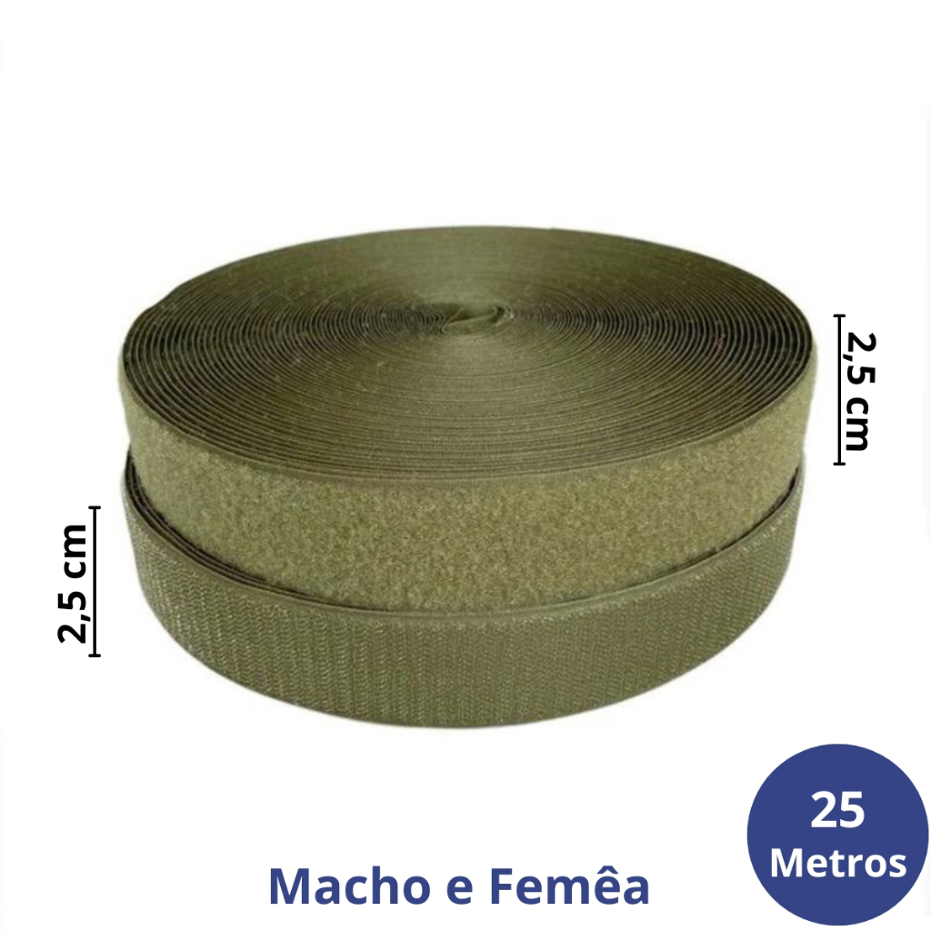 Velcro 25mm Verde Militar - Oliva - Rolo 25 Metros (Macho e Fêmea) Fita ...