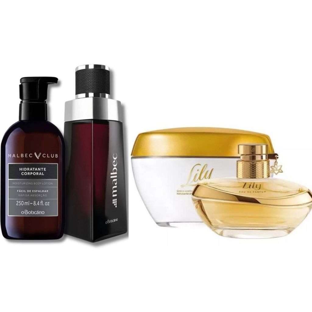 Kit Lily e Malbec - Creme Hidratante 250g com Perfume 100ml | Shopee Brasil