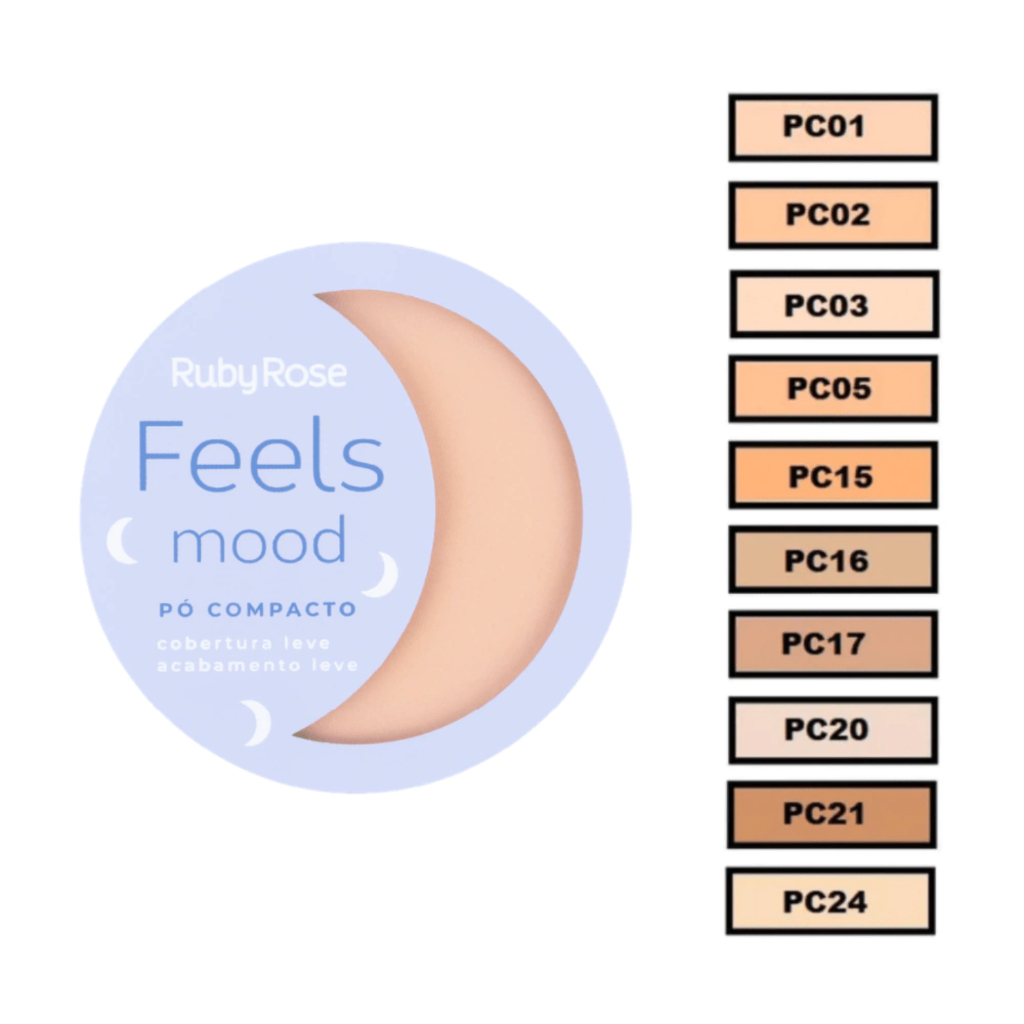 Pó Compacto cobertura leve acabamento leve Feels Mood - Ruby Rose HB ...