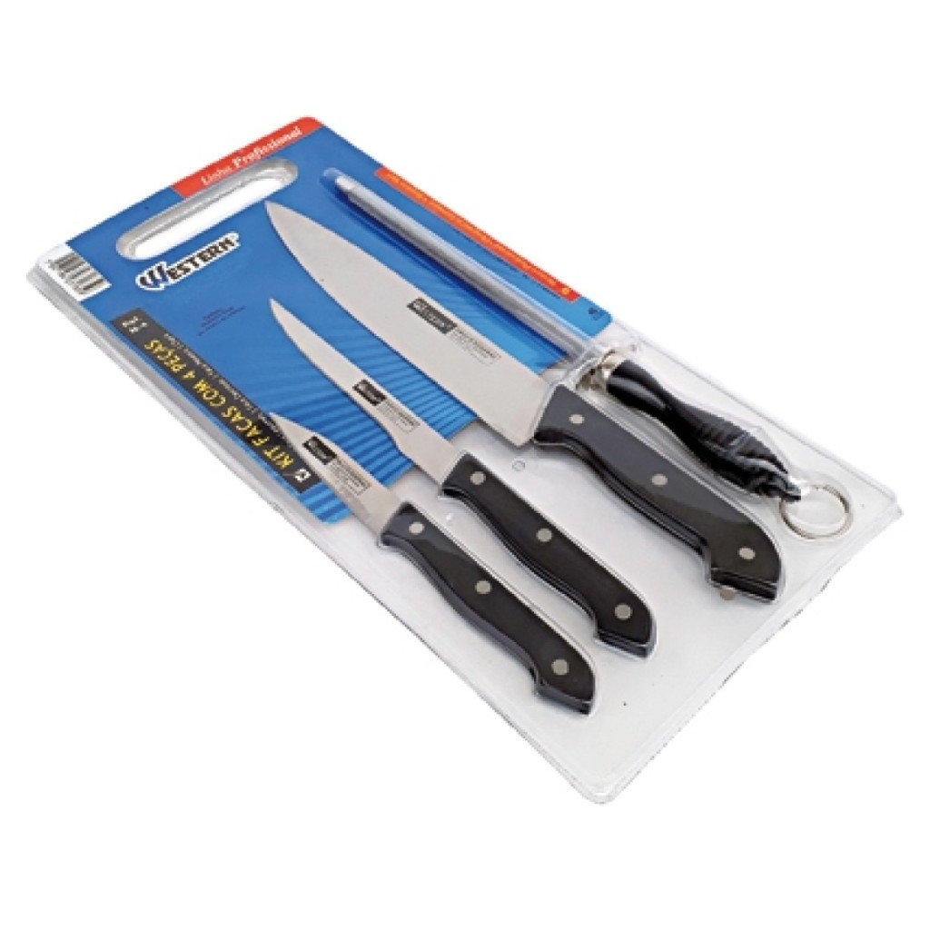 Kit Faca Western Home Com 3 Facas Inox Profissional E Chaira | Shopee ...