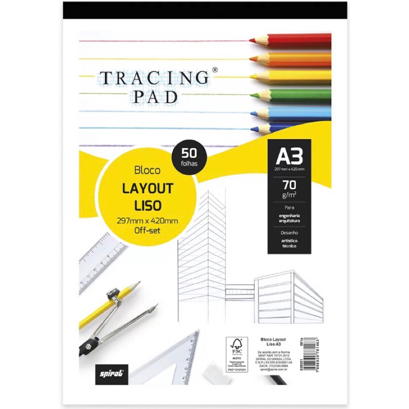 Bloco lay-out liso A3 70g Tracing Pad - BL 50 FL | Shopee Brasil