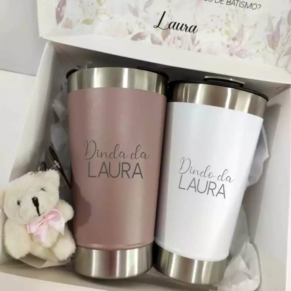 Kit Copo Térmico personalizado Convite Padrinhos com tampa e abridor ...