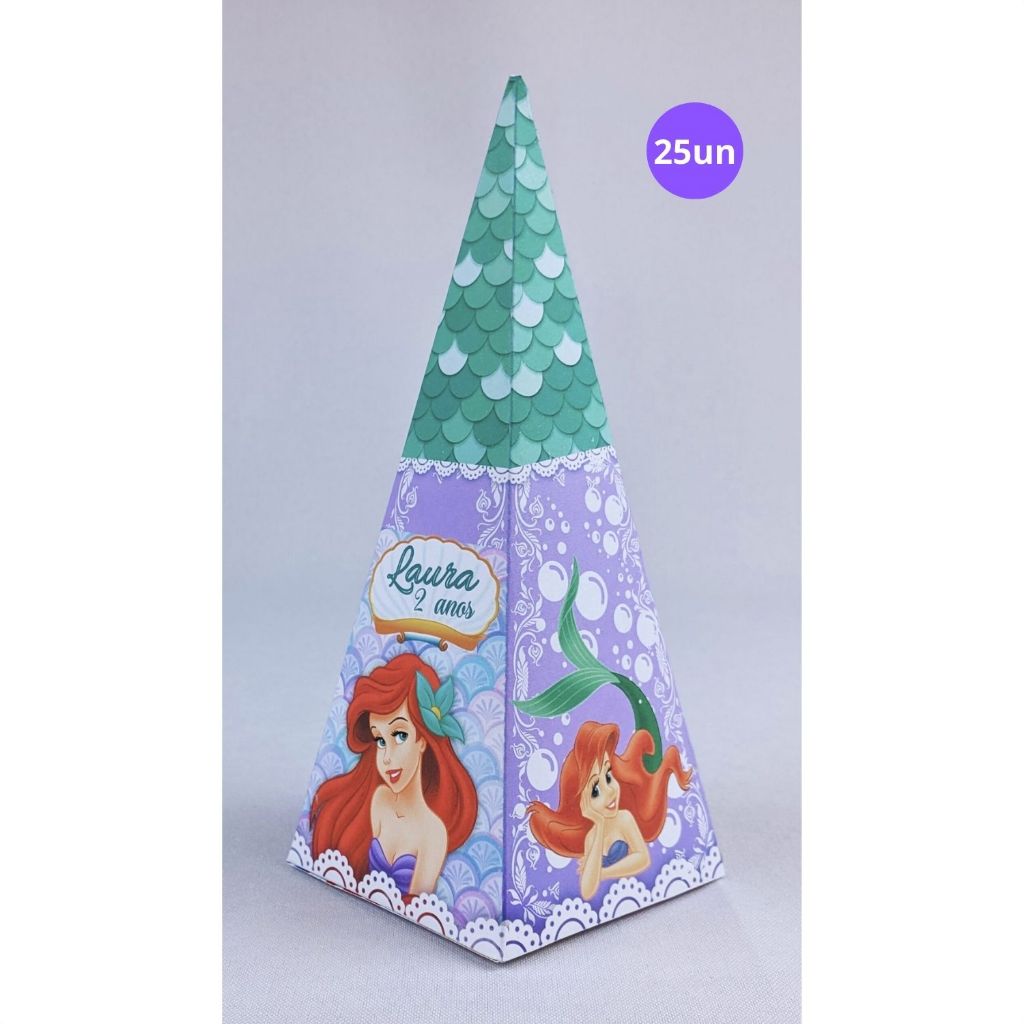 Kit 25 Caixinhas Personalizadas Formato Cone Tema Pequena Sereia de ...