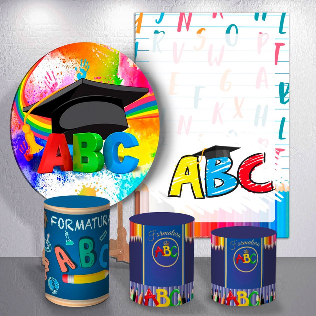 PAINEL DE FESTA TEMA FORMATURA ABC INFANTIL CAPAS CILINDRO P M G ...