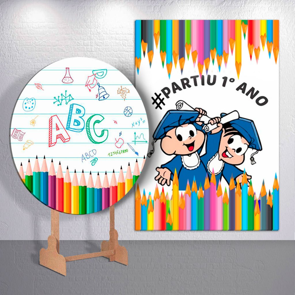 Painel P/ Festa De Formatura Infantil ABC Lápis de Cor Trio De Cilindro ...