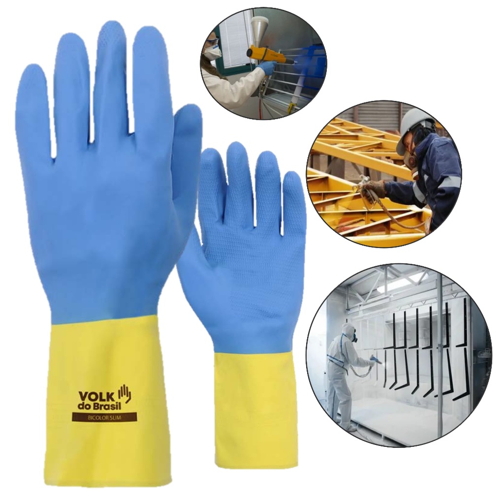 Luva Bicolor Látex Neoprene Volk Pintura Solvente Thinner Airless ...