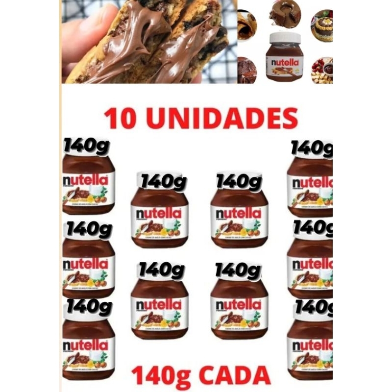 kit 10 unidades Nutella Creme de avelã Ferrero Original 140g Chocolate Cremoso | Shopee Brasil