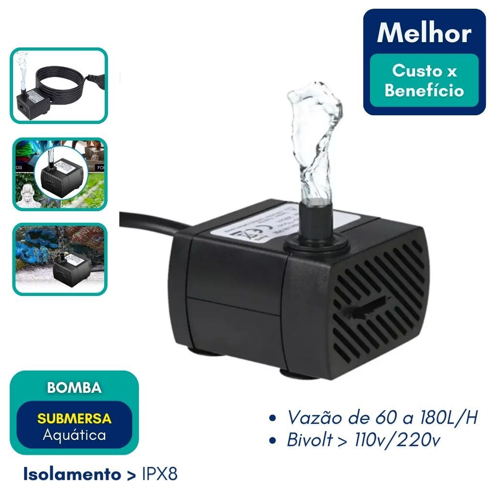 Bomba Submersa Aquática Bombinha Fonte Água Bebedouro Pet Aquário Lago ...