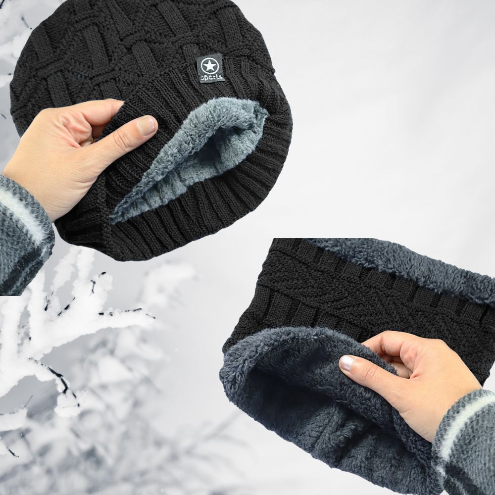 Kit Touca Gorro de Frio Inverno e Cachecol Estilo Gola Forrado ...