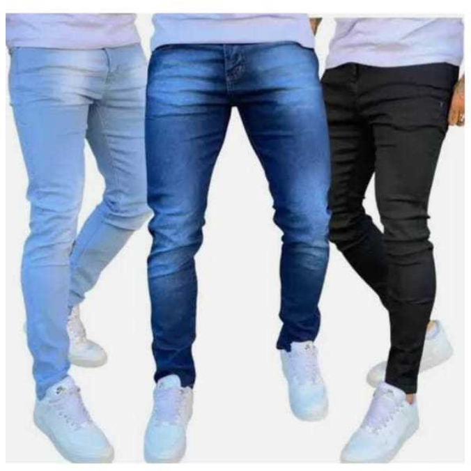 Kit 3 Calças Jeans Masculina Slim Elastano Shopee Brasil