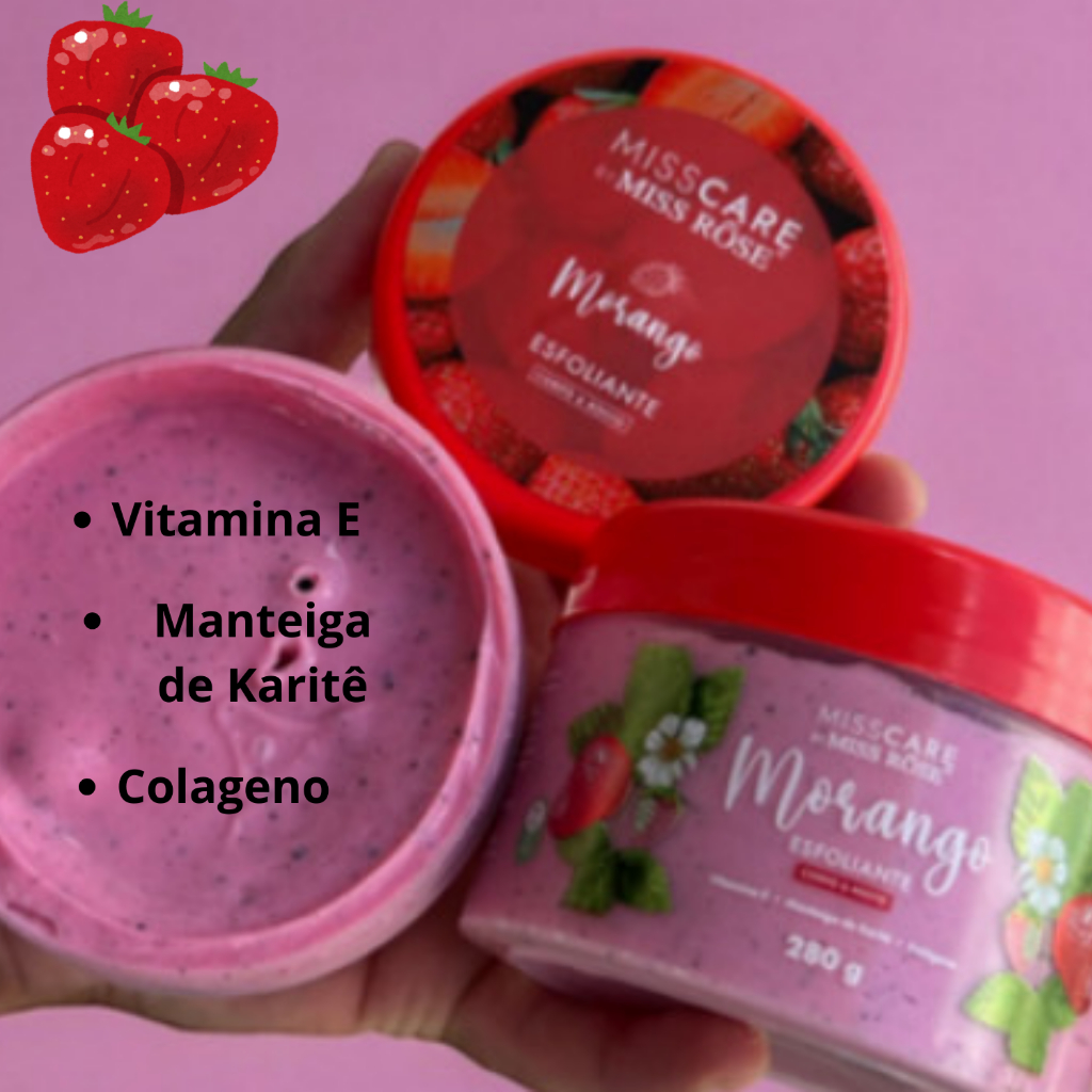 Esfoliante Corpo e Rosto Miss Rose Morango MissCare 280g | Shopee Brasil
