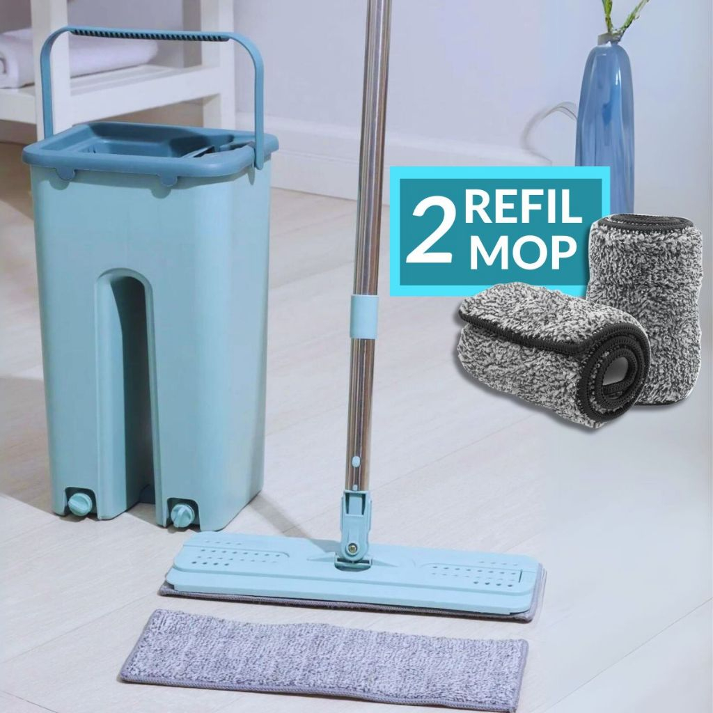 Rodo Mop FLAT Com Balde Lava E Seca Tira Pó 1 Refil OU Refil Mop FLAT Com 2 Unidades Microfibra ...