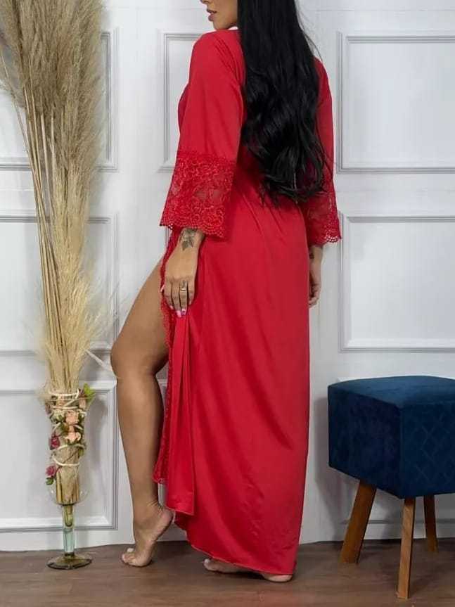 Robe Longo Feminino Com Renda Roupão Hobby Liganeti Hobe Noiva Luxo ...