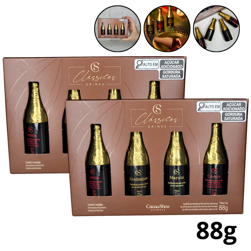 Kit 02 Caixas clássicos garrafinhas 88g Cacau Show com 04 Garrafinhas ... Kit 02 Caixas clássicos garrafinhas 88g Cacau Show com 04 Garrafinhas ...