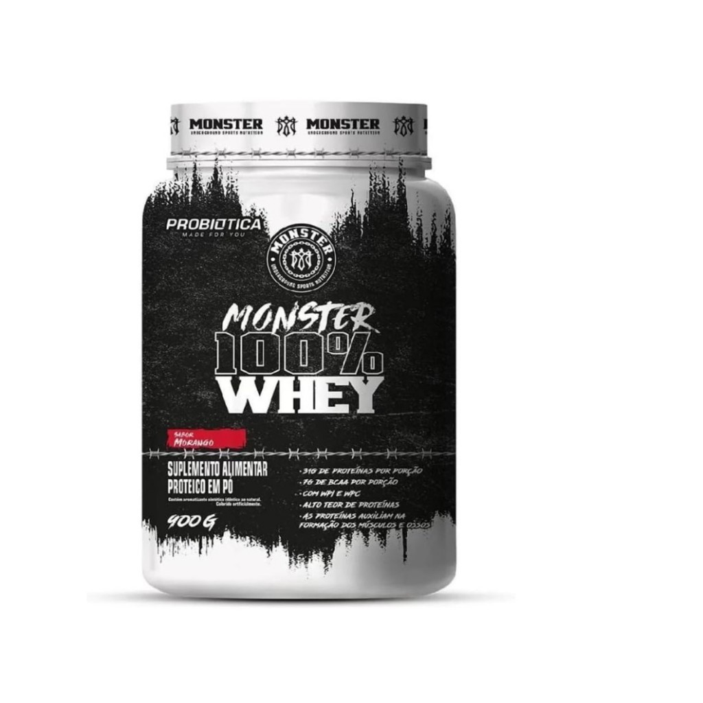 Monster 100% Whey Protein Concentrado - Pote 900g - Marca: Probiótica ...