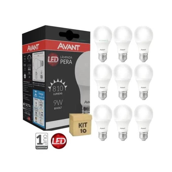 Kit 10 Lâmpada Led Bulbo Avant 9w 4000k Branco Neutro E27 | Shopee Brasil