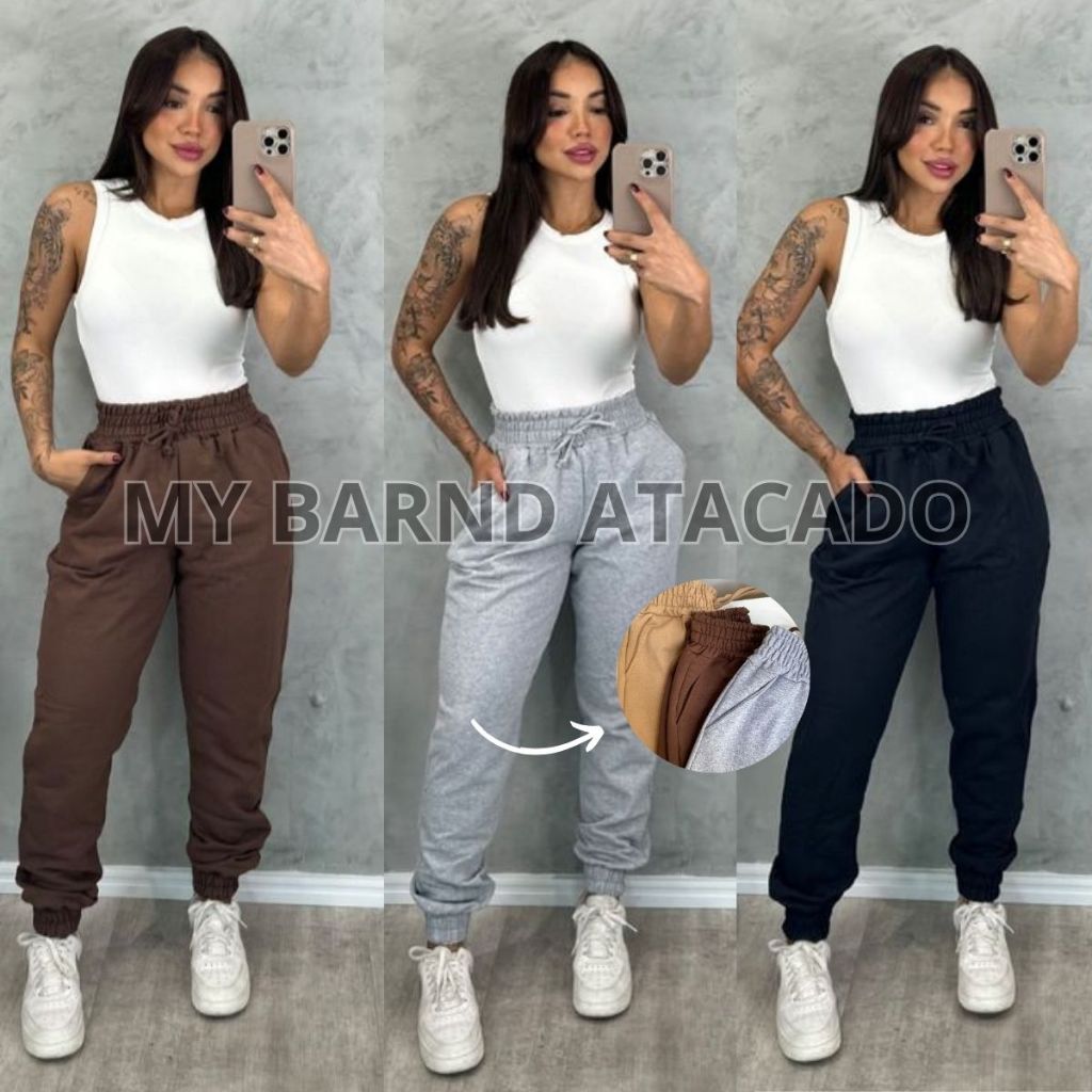 Calça Moletom Feminina Jogger feminina cintura alta calça flanelada ...