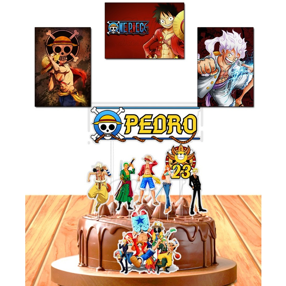 Decoração De Festa One Piece Luffy Kit Topo Topper De Bolo + 3 Banners ...