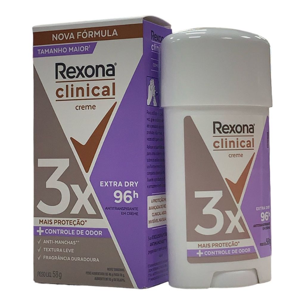 Desodorante Rexona Clinical Extra Dry Antitranspirante 96h Creme 58g ...