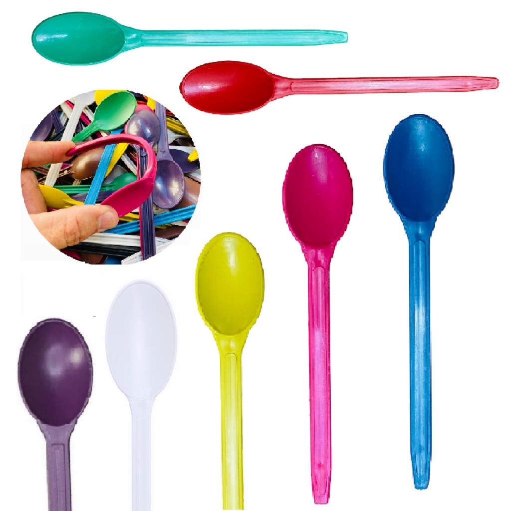 Kit 200 Colheres Coloridas Descartáveis Reforçada e Flexiciveis para ...
