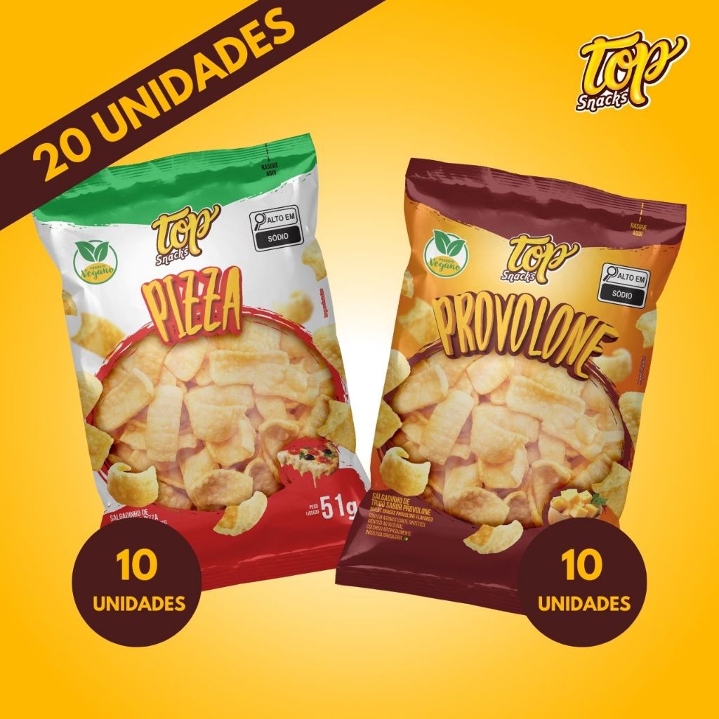 Kit TOP SNACKS, Sabores Pizza e Provolone, 20 unidades de 51g, 10 de ...