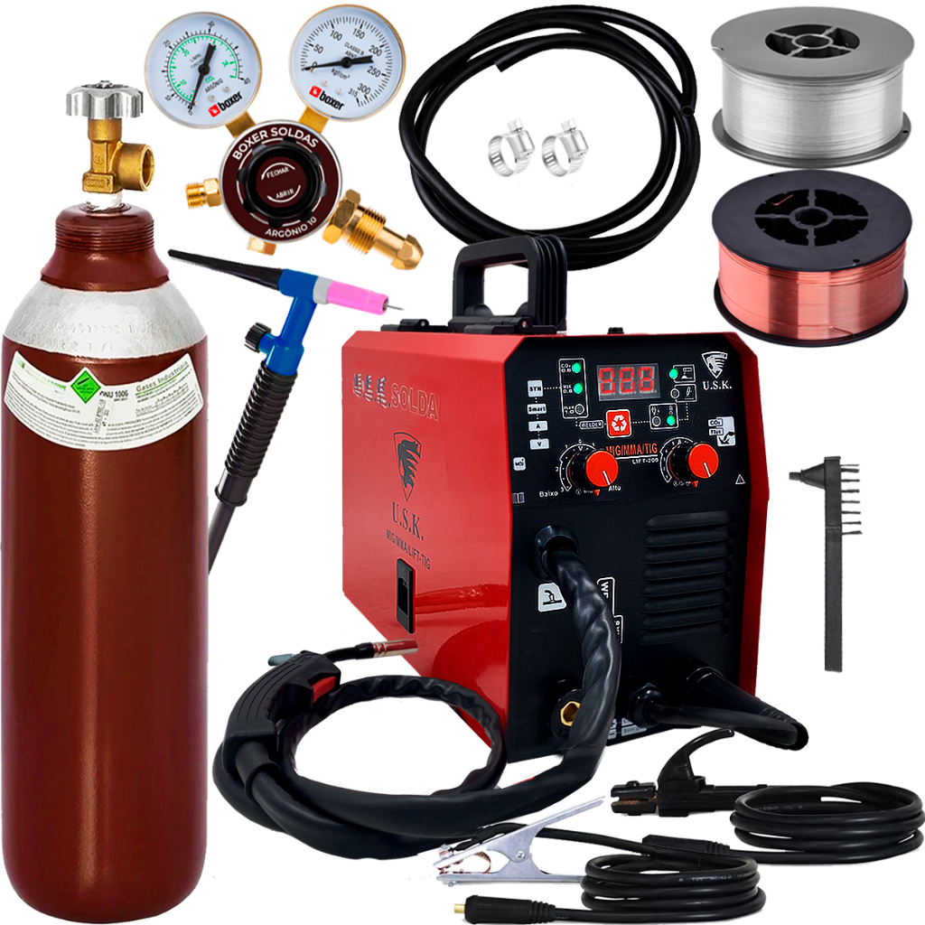 Kit Soldador Maquina De Solda Inversora Multiprocesso Mig 200 Tig ...