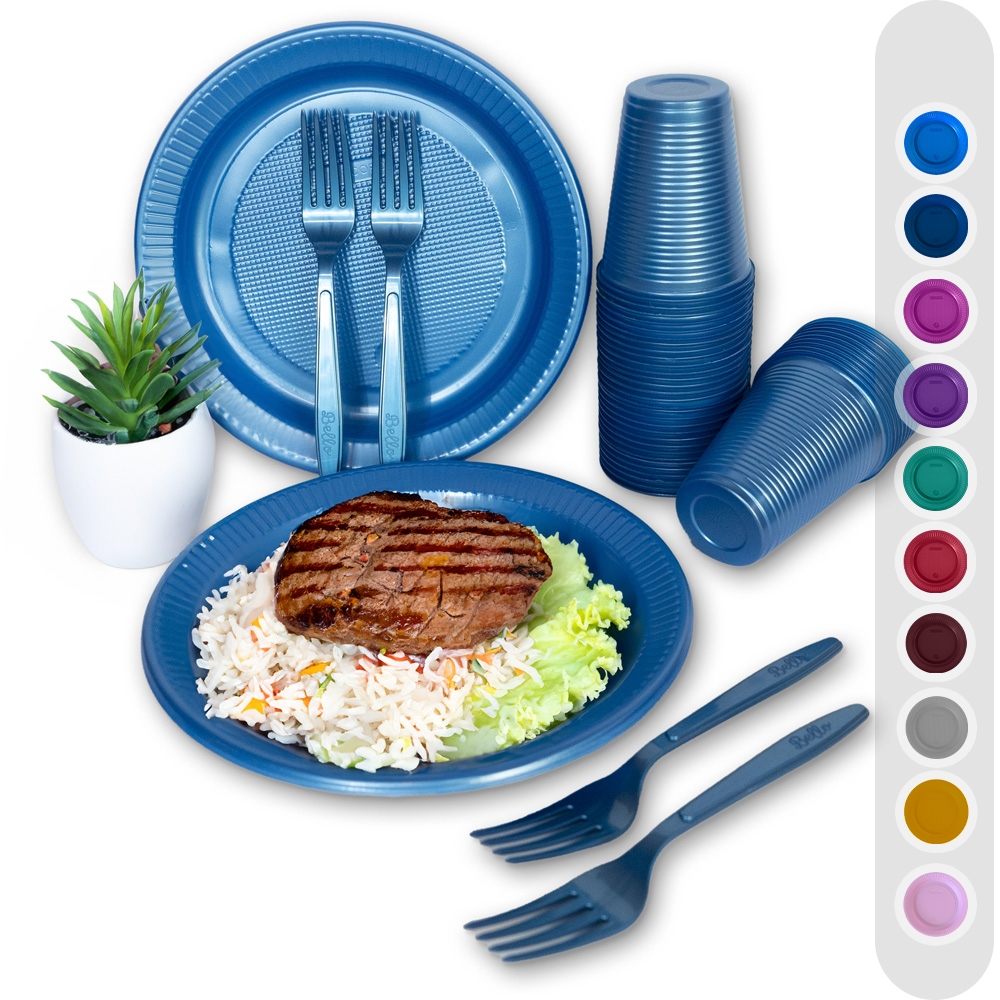 Kit Churrasco Descartaveis Premium Perolado Garfo, Prato e Copo 40 ...