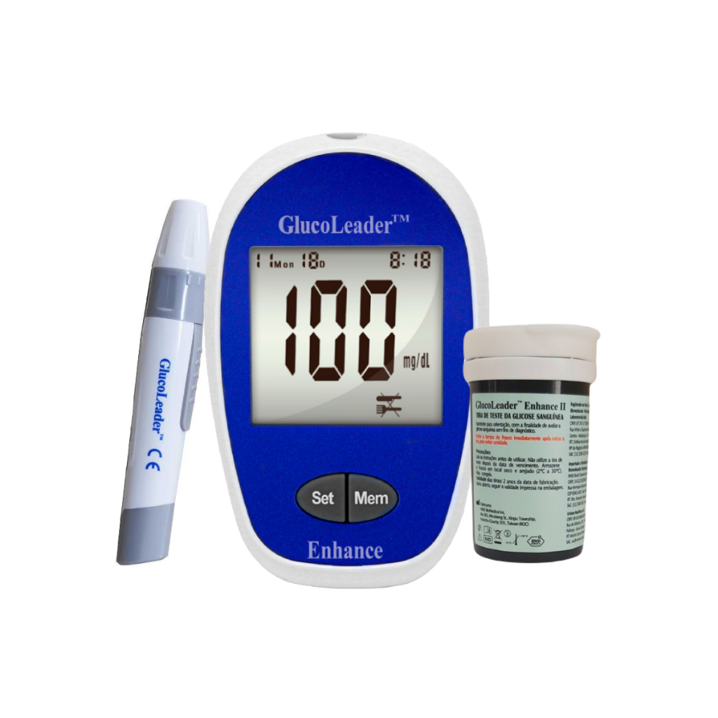 Aparelho Dextro Diabete Glicemia Digital Glucoleader + Frasco De Tiras ...