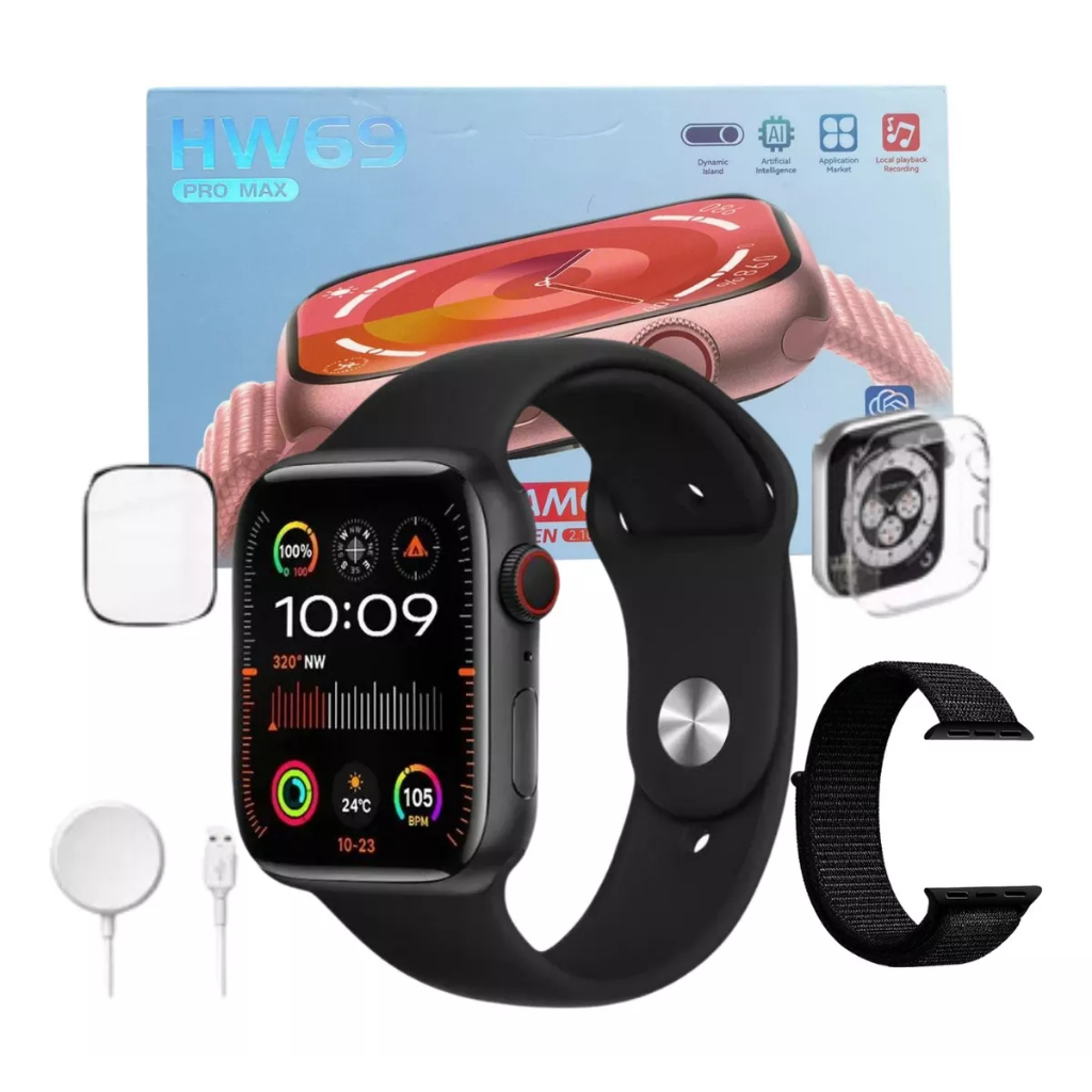 Relogio Smartwatch Hw69 Pro Max 45mm Series 9 Amoled Music | Shopee Brasil