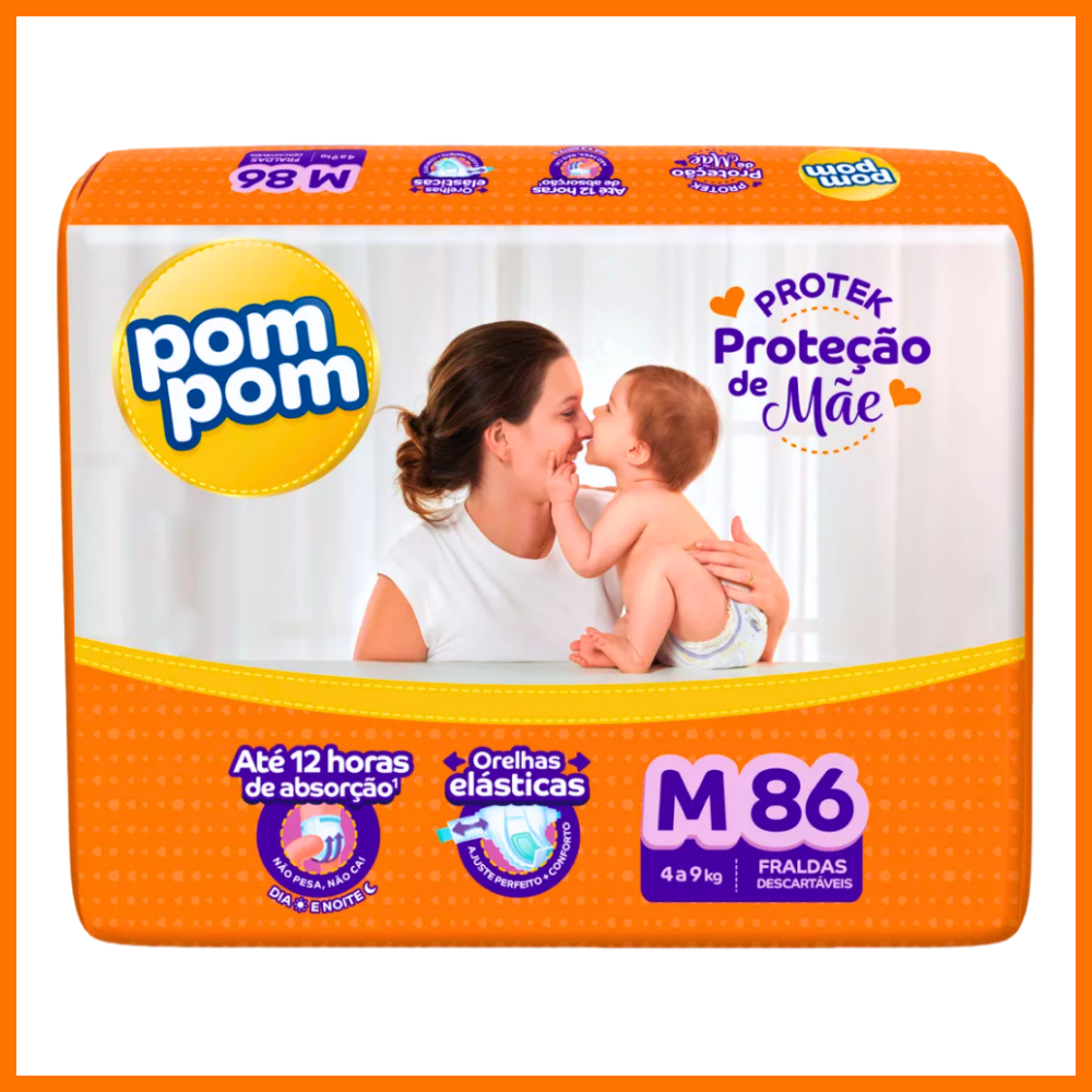 Fralda Pom Pom M Derma Protek Proteção De Mãe 86un | Shopee Brasil
