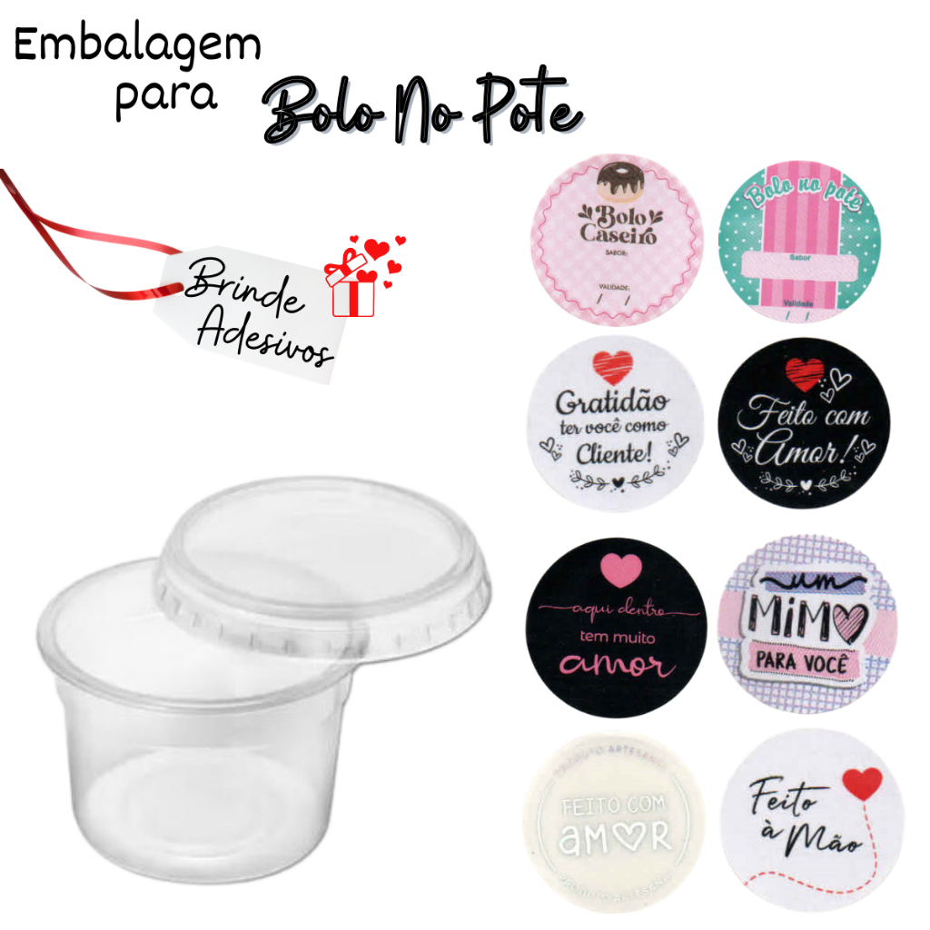 Potes e Tampas Redondo 250ml + Brinde Adesivos Personalizados Embalagem ...