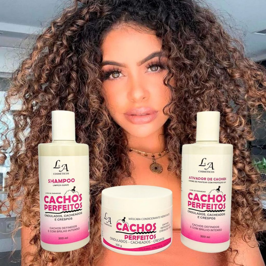 Kit Cachos Perfeitos Shampoo Condicionador e Máscara Hidratante Ativador de cachos 3x300g ...