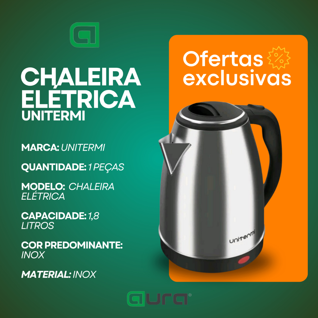 Chaleira Elétrica Térmica Unitermi Inox 1.8 Litros Com Tampa | Shopee Brasil
