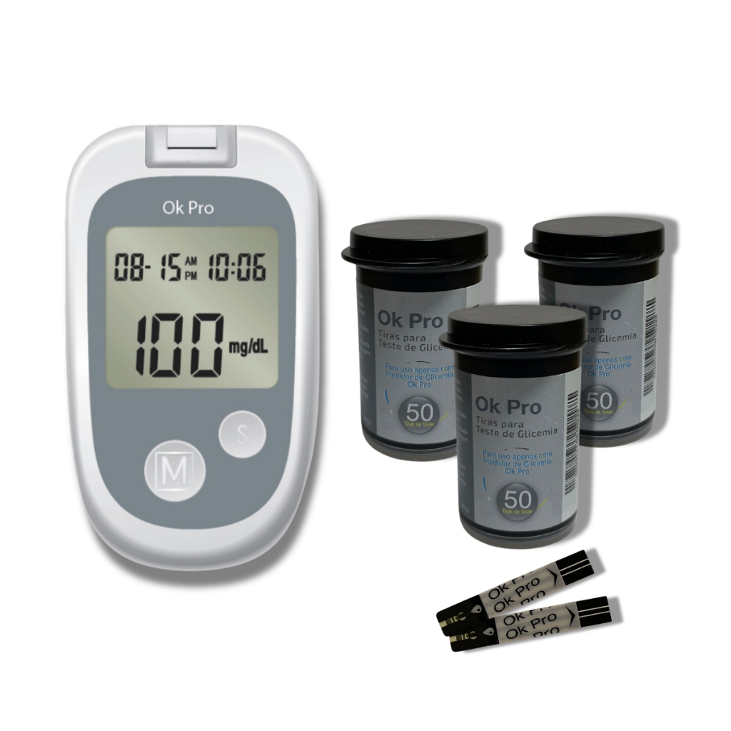Aparelho Medidor de Glicose Diabetes OK PRO Digital + Tiras Reagentes ...
