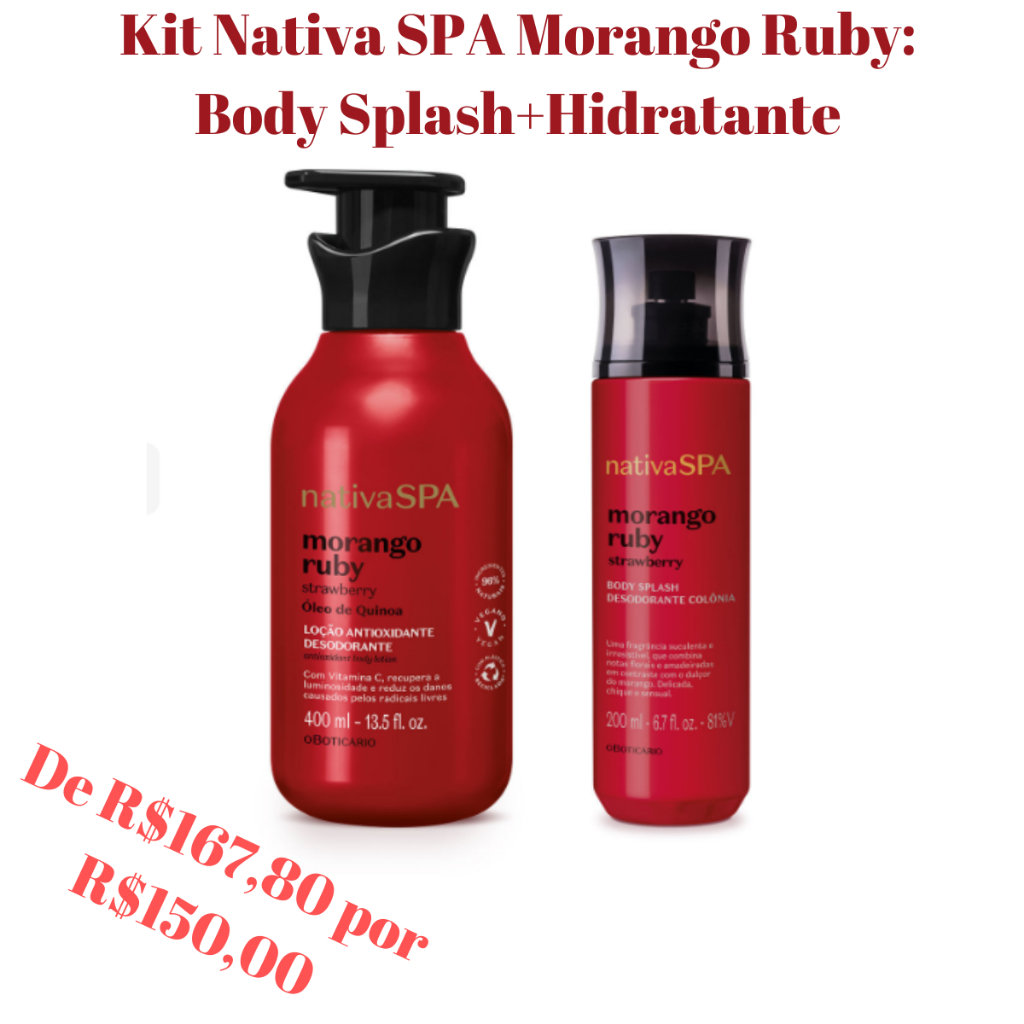 Kit Nativa SPA Morango Ruby: Body Splash+Hidratante | Shopee Brasil