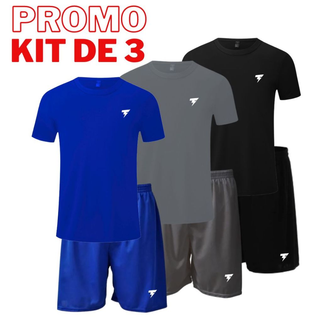 Kit 3 Conjuntos Masculino Dryfit Refletivo Camisa + Bermuda Proteção ...