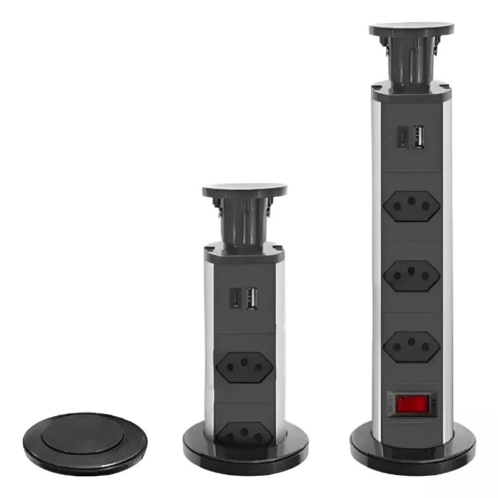 Torre De Tomada Multiplug Escondido Embutir Retrátil Mesa Com Usb e Usb ...