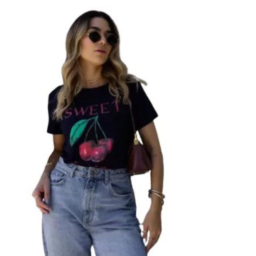 Camiseta Feminina T-shirt Estampa Cherry Cereja Tendência | Shopee Brasil