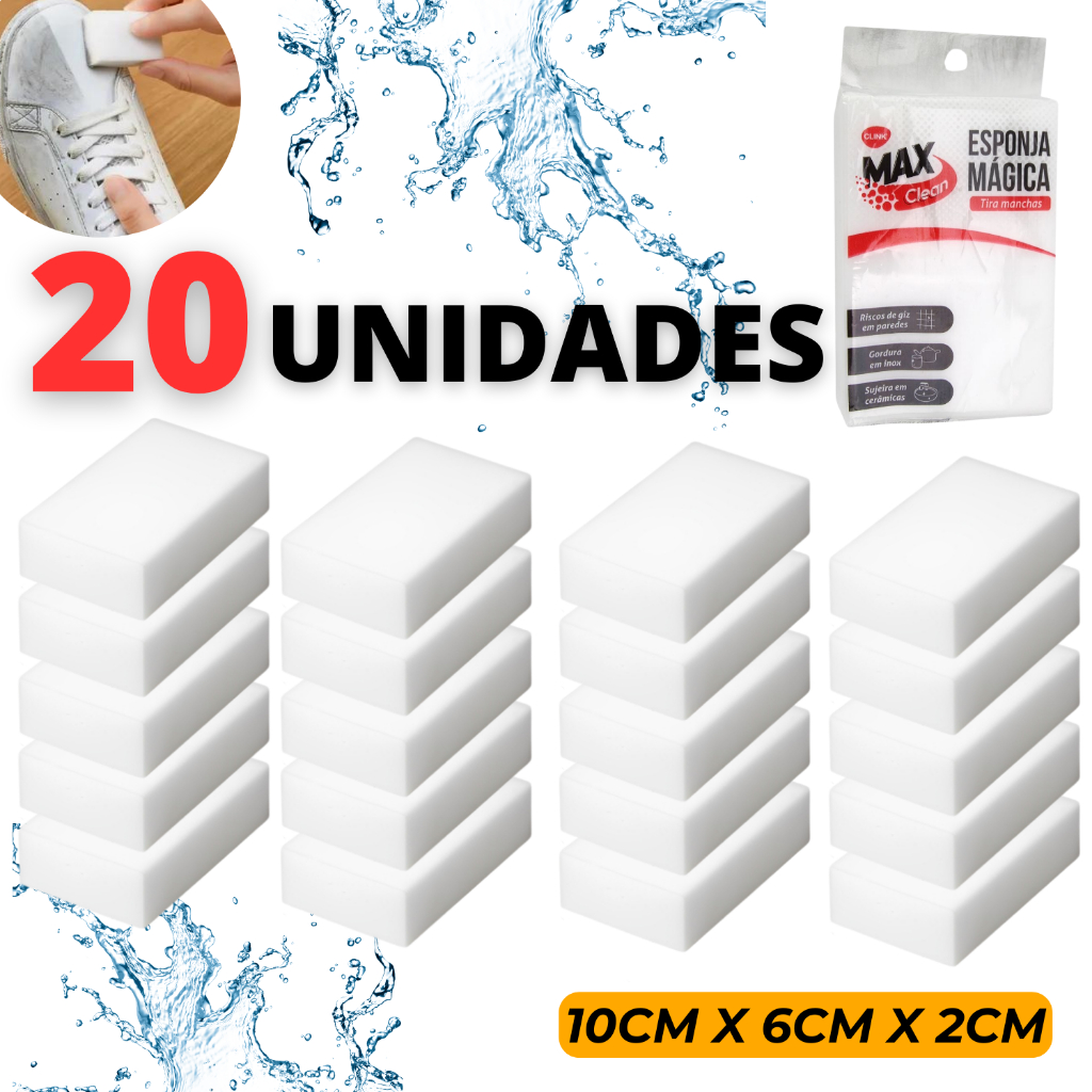 Kit 20 Esponjas Mágica Bucha Melamina Tira Manchas E Riscos Limpa Tênis ...